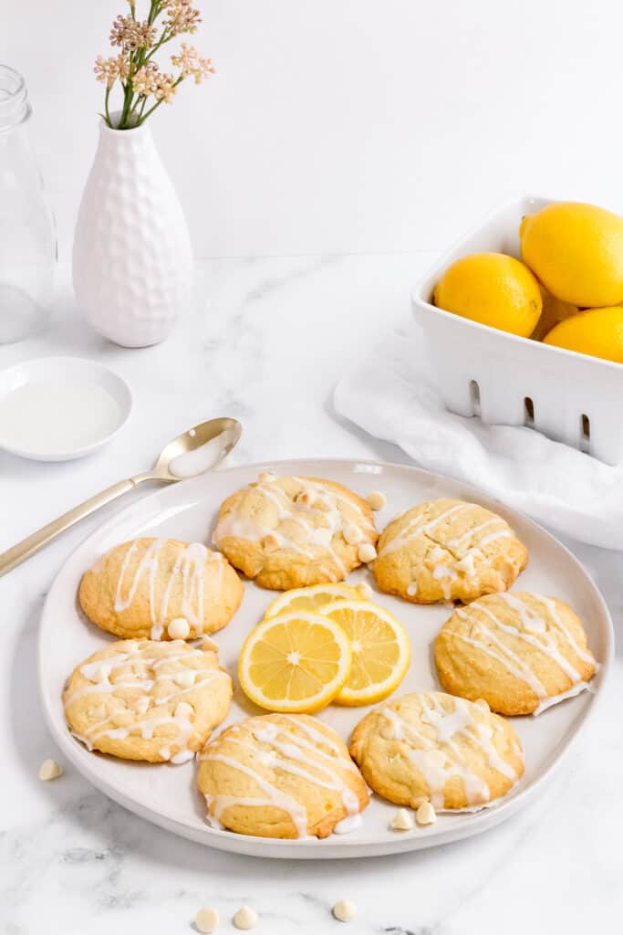 Soft Lemon White Chocolate Cookies – Simple One Bowl Recipe - Maple and ...