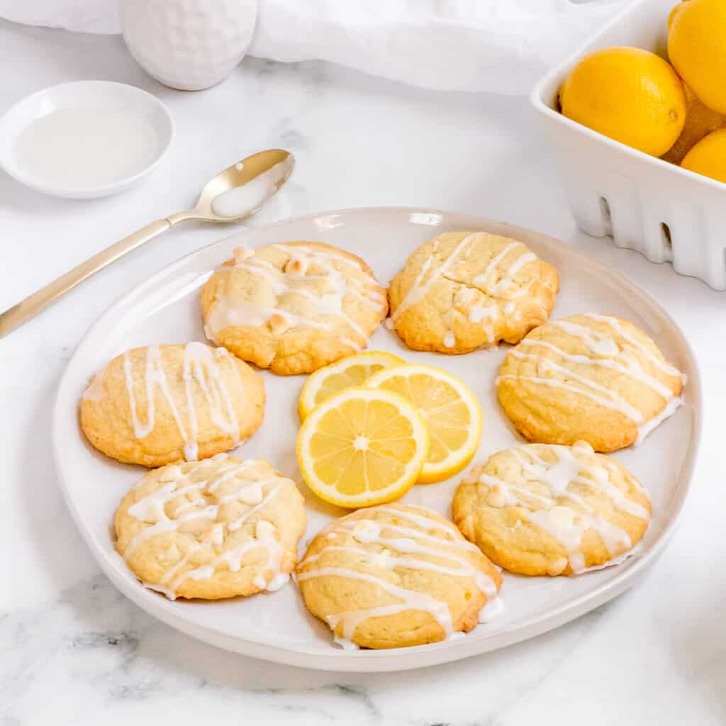 Soft Lemon White Chocolate Cookies – Simple One Bowl Recipe - Maple and ...